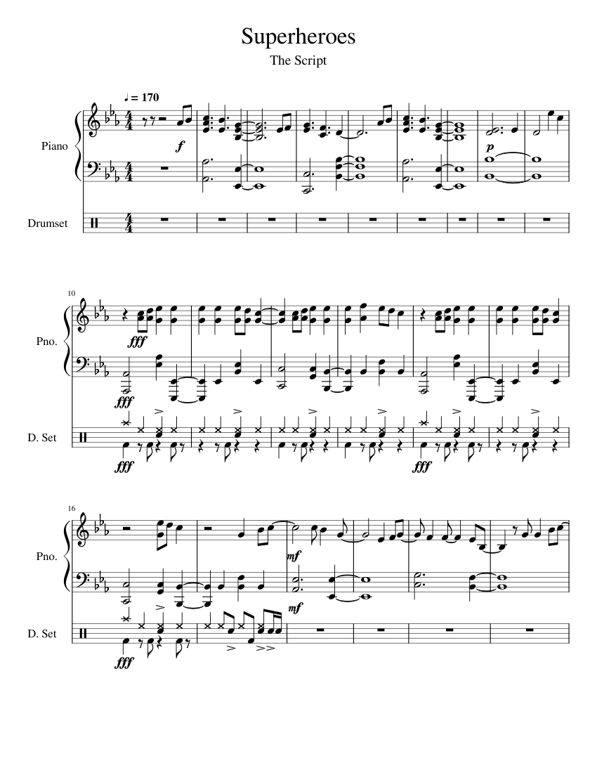 Superheroes Sheet music for Piano, Drum group (Mixed Duet) | Musescore.com