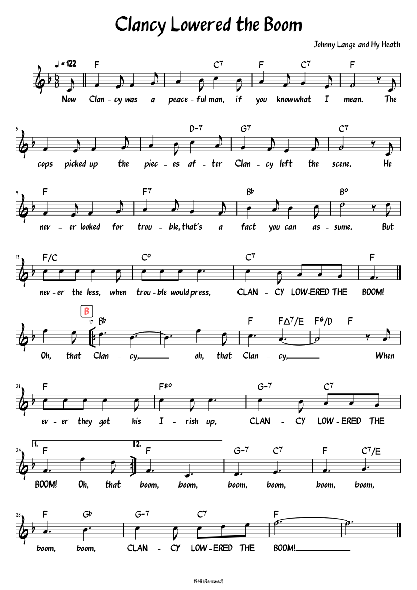 Clancy Lowered the Boom (Lead sheet with lyrics ) - piano tutorial