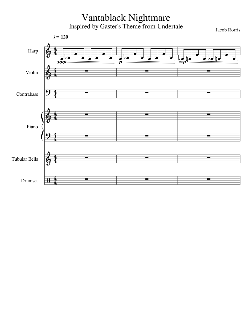 Vantablack Nightmare Sheet music for Piano, Contrabass, Violin, Drum ...