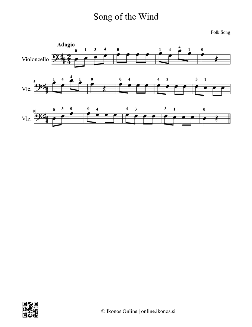Song of the Wind Sheet music for Cello (Solo) | Musescore.com