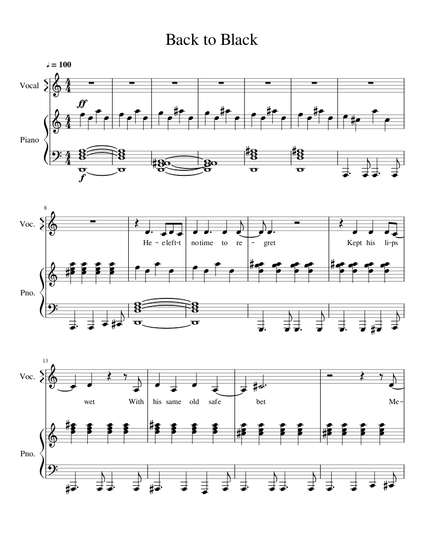 Back_to_Black Sheet music for Piano (Piano Duo) | Musescore.com