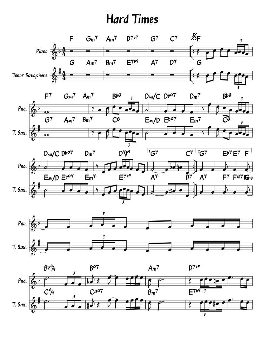 Hard Times Sheet music for Piano, Saxophone tenor (Solo) | Musescore.com