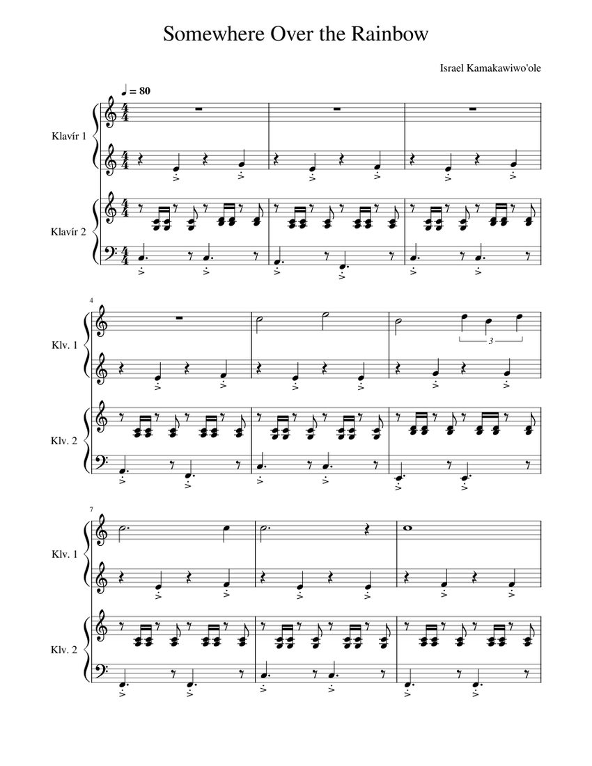 Somewhere Over the Rainbow 4 hands Sheet music for Piano (Piano Duo ...
