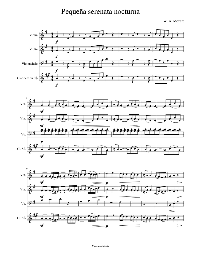Pequeña serenata nocturna Sheet music for Clarinet in b-flat, Violin ...