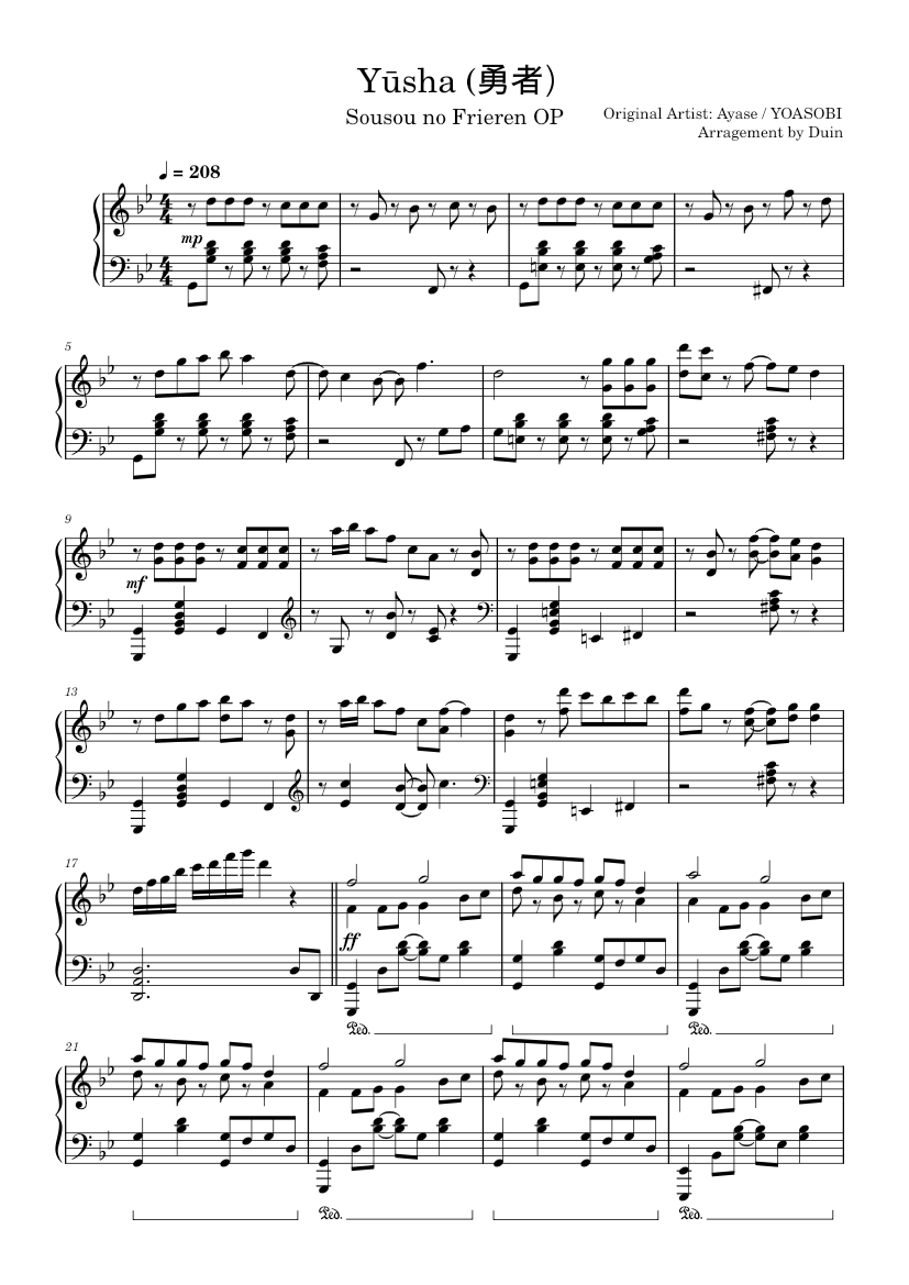 勇者 (Yuusha) - YOASOBI [FULL] Sheet Music for Piano (Solo) | MuseScore.com