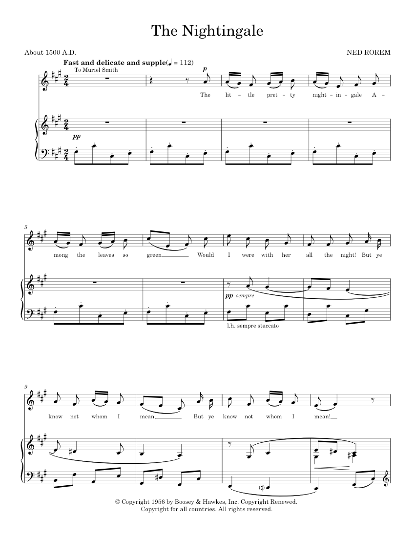 Play Official version of The Nightingale sheet music by Ned Rorem for ...