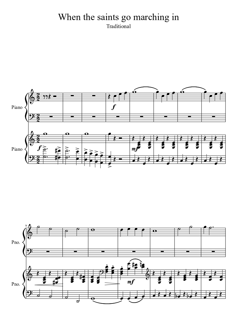 When the saints go marching in (piano duet) Sheet Music for Piano ...