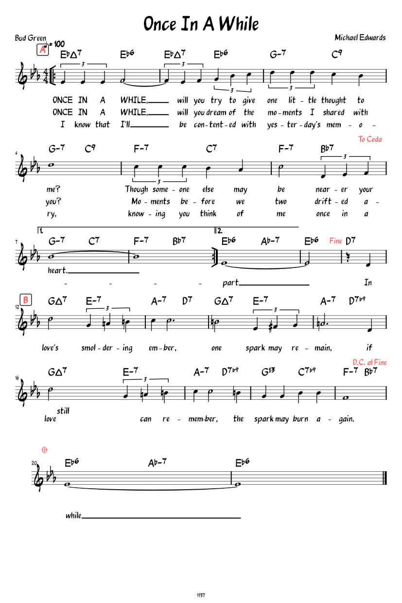 Once in a While (Lead sheet with lyrics ) Sheet music for Piano (Solo ...