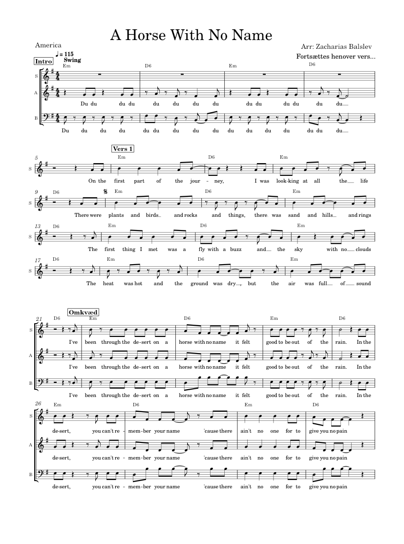 A horse with no name – America Horse With No Name Sheet Music with ...