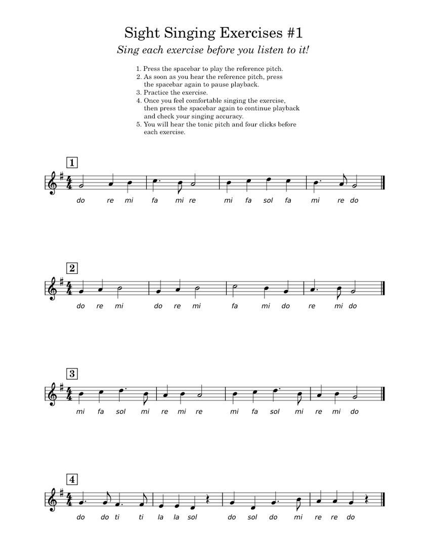 Sight Singing Exercises #1 Sheet music for Vocals (Solo) | Musescore.com