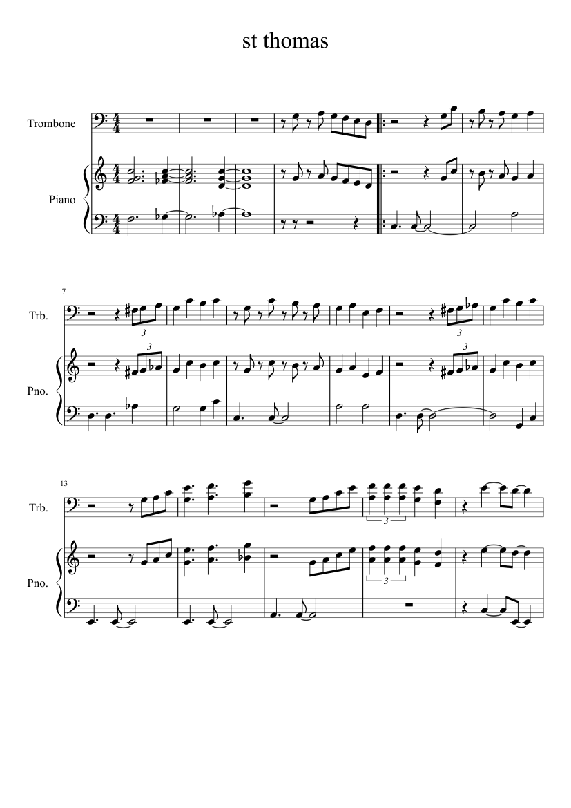 St. Thomas Sheet music for Piano, Trombone (Solo) | Musescore.com