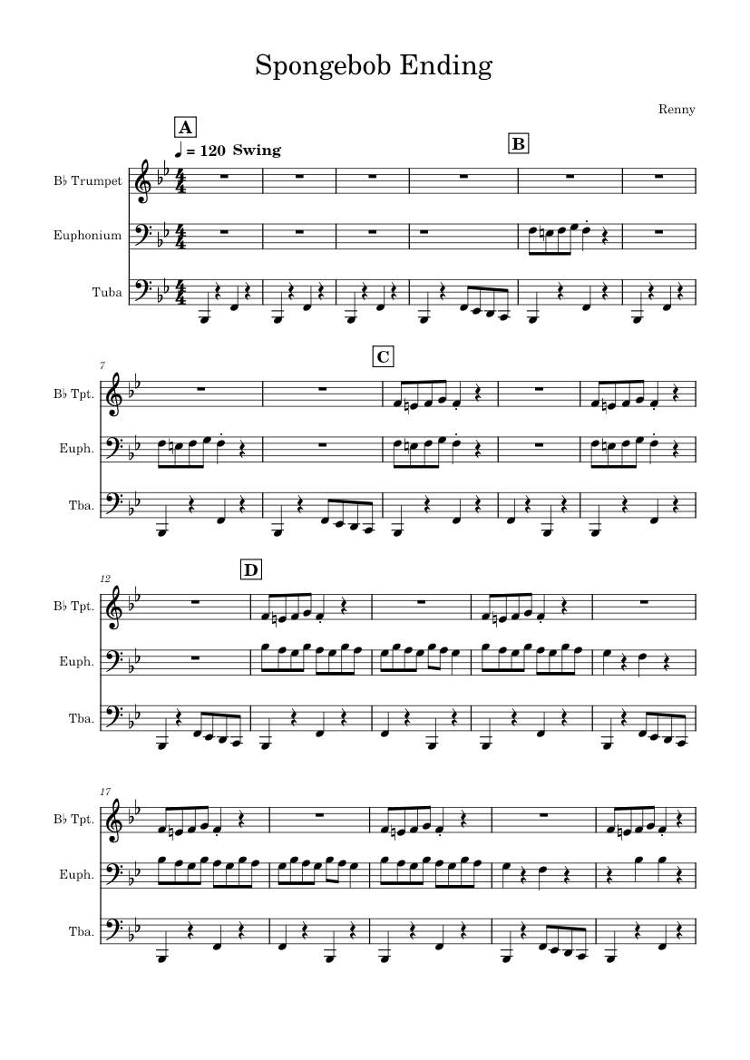Spongebob Ending Sheet music for Euphonium, Tuba, Trumpet in b-flat ...