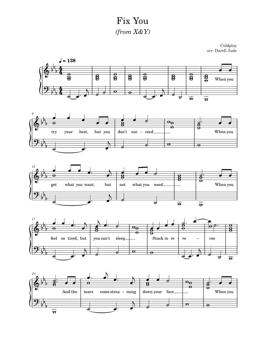 Fix You Sheet music for Piano (Solo) Easy | Musescore.com