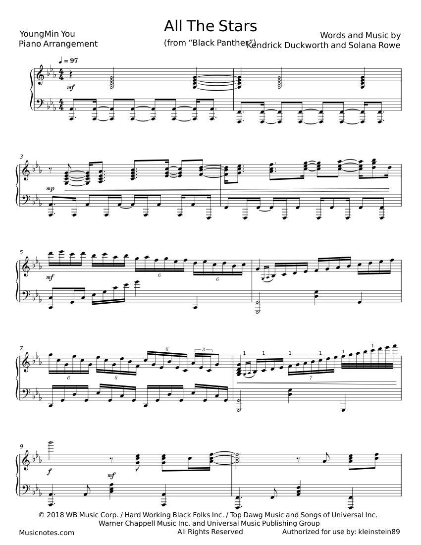 All The Stars - Kendrick Lamar Sheet music for Piano (Piano Duo ...