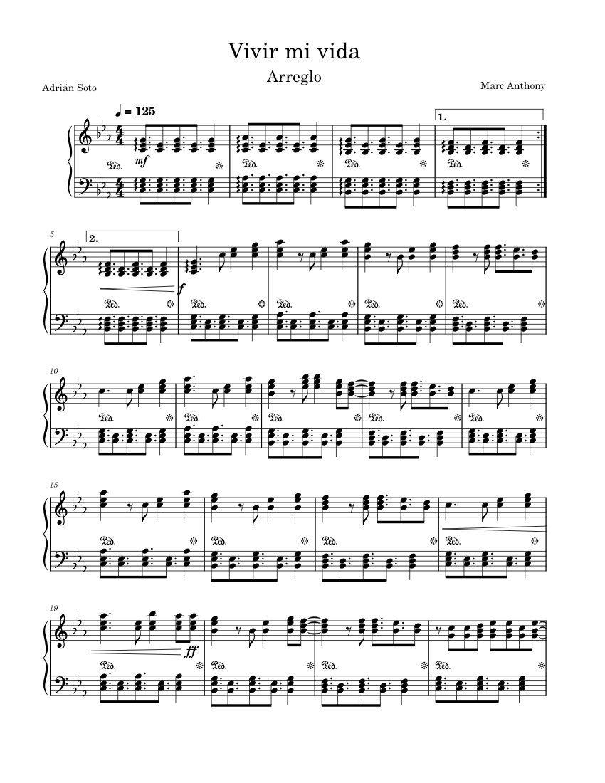 Vivir mi vida – Marc Anthony arreglo Sheet music for Piano (Solo ...