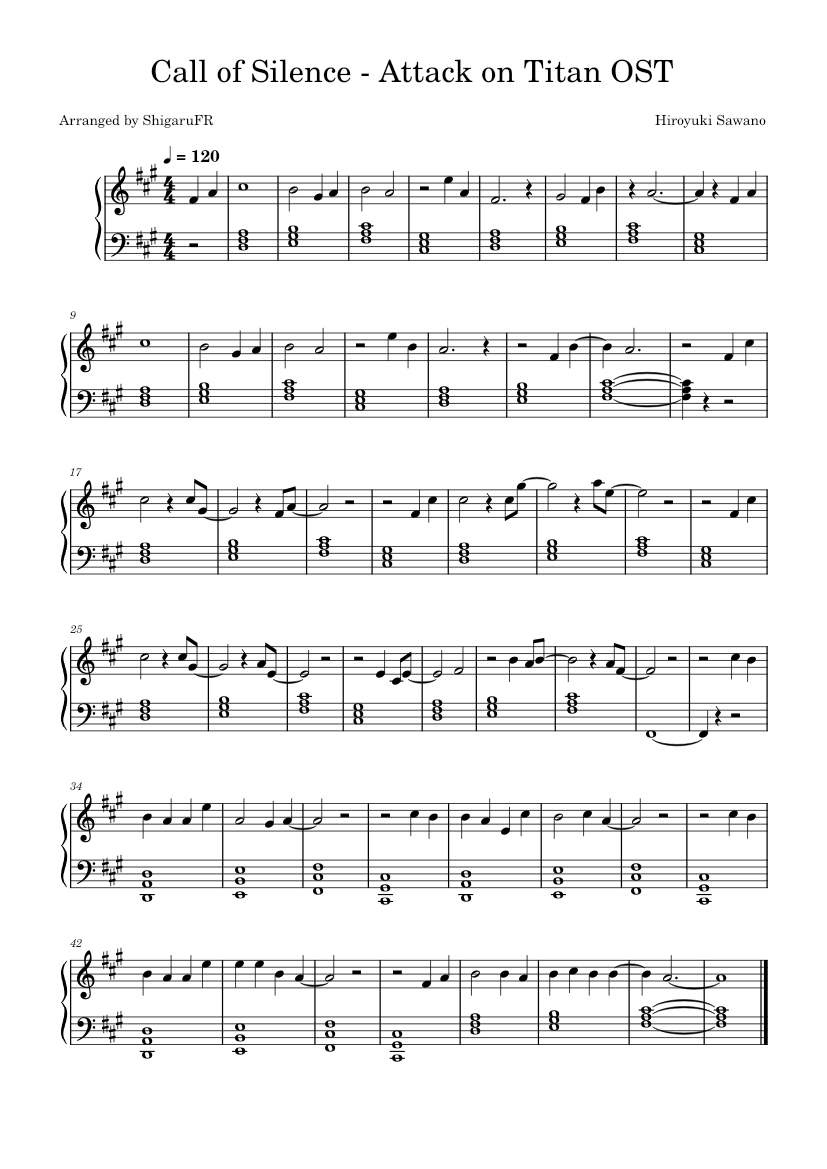 Call of Silence – Hiroyuki Sawano | Attack on Titan OST Easy (Short Ver.) Sheet Music for Piano ...
