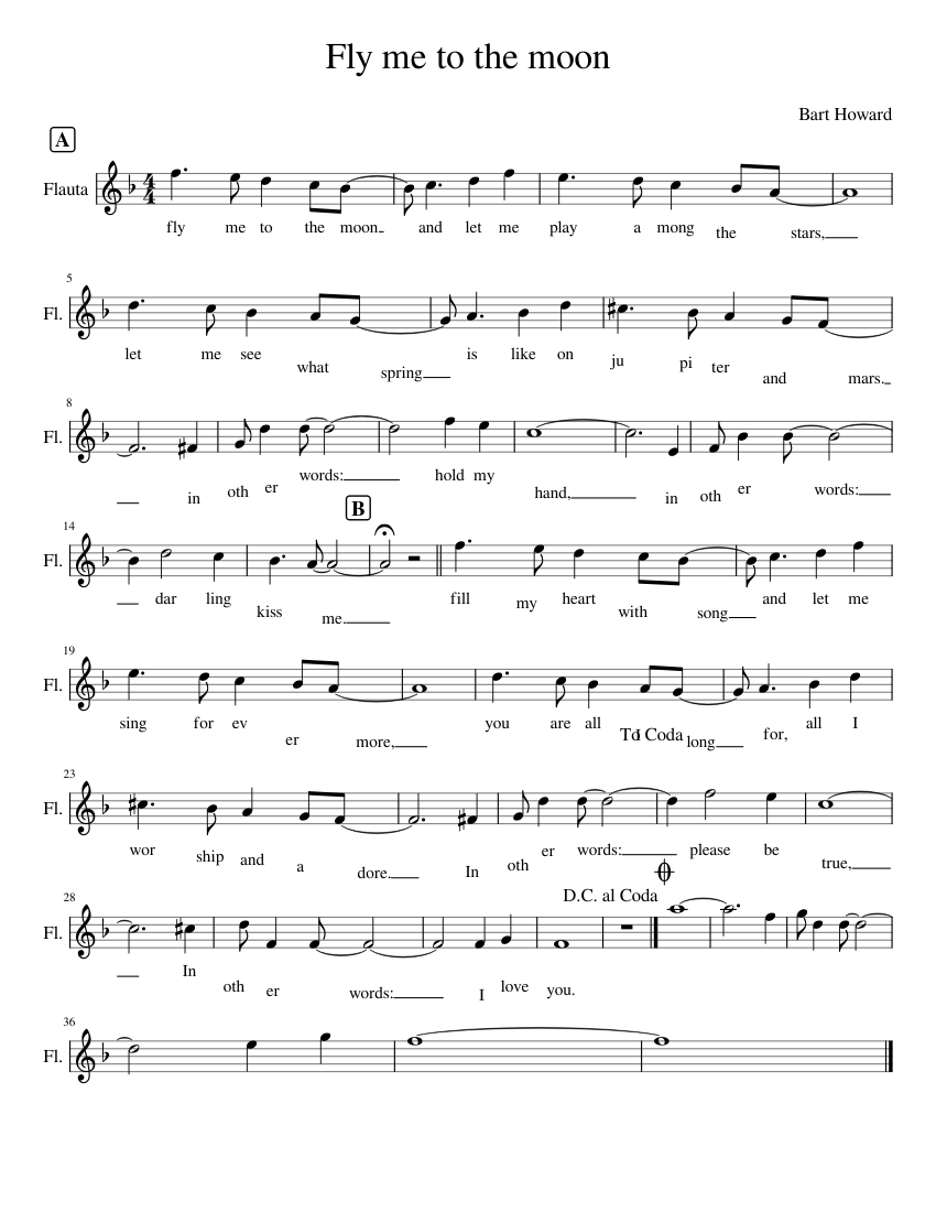 Fly me to the moon – Bart Howard Sheet music for Flute (Solo ...