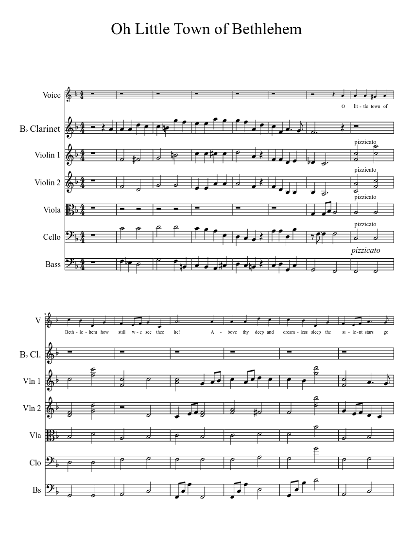 Oh Little Town of Bethlehem Sheet music for Violin, Viola, Cello, Bass ...