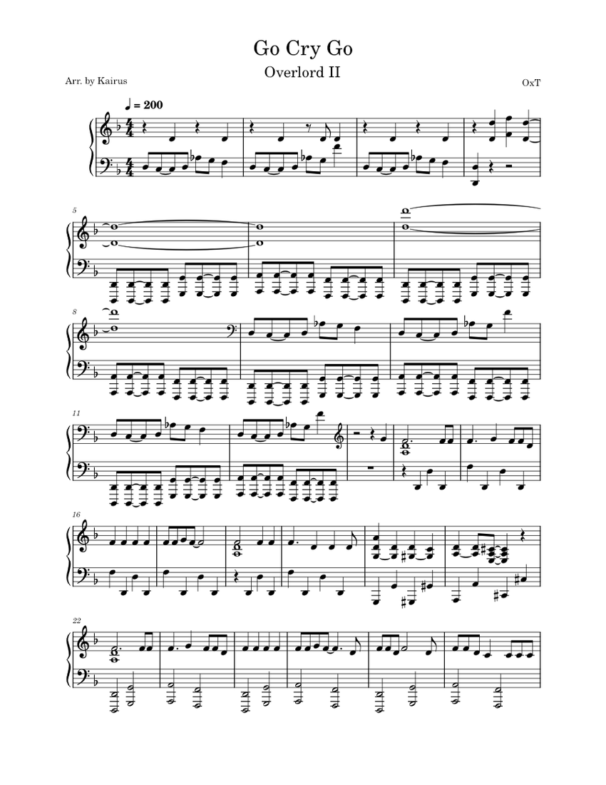 Go Cry Go (Overlord II) – OxT Sheet music for Piano (Solo) | Musescore.com