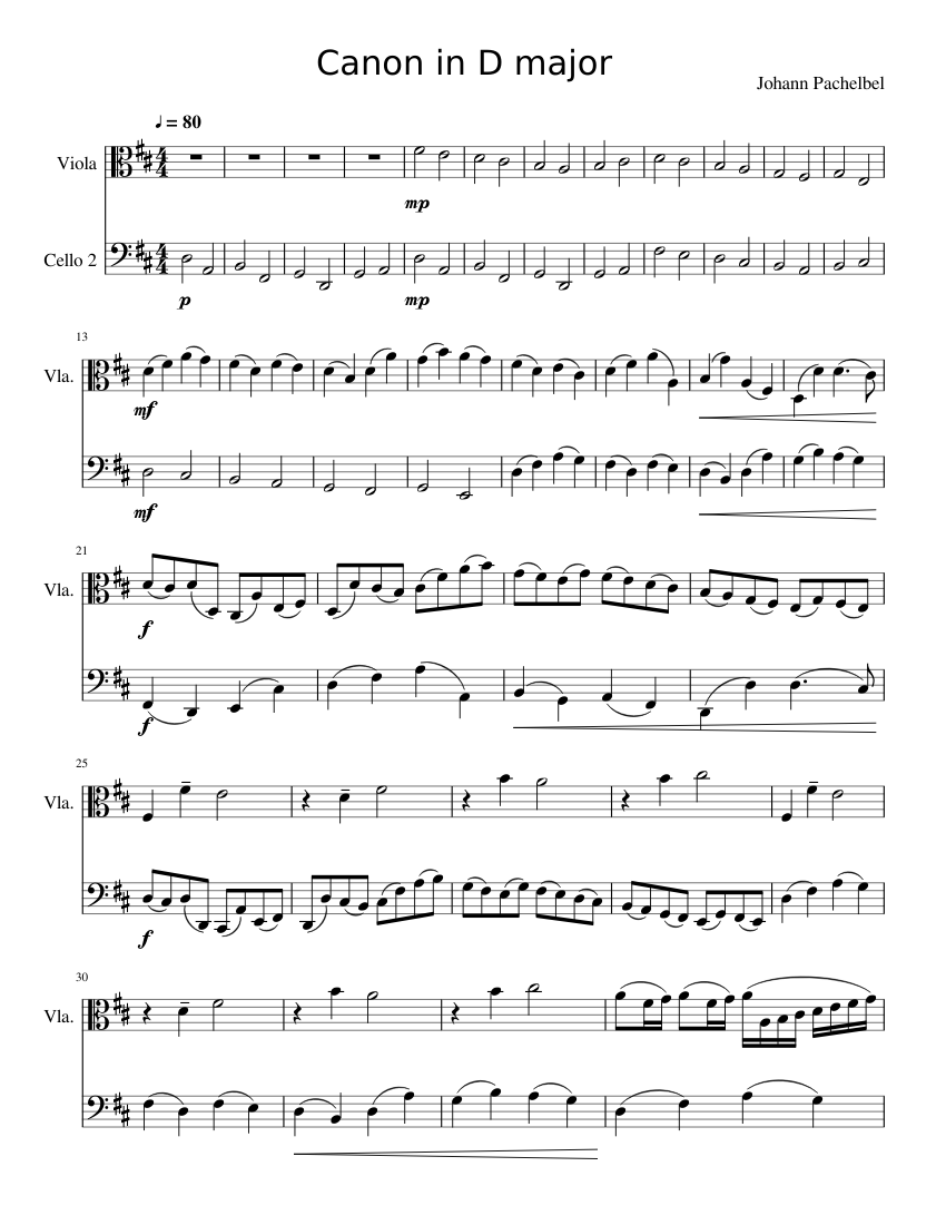 Canon in D major Sheet music for Viola, Cello (String Duet) | Musescore.com