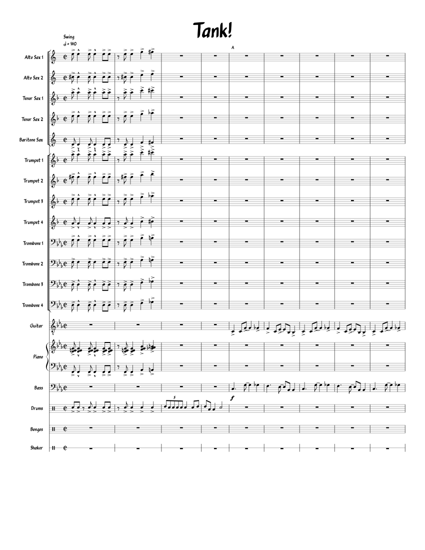 Tank! Sheet music for Piano, Trombone, Saxophone alto, Saxophone tenor ...