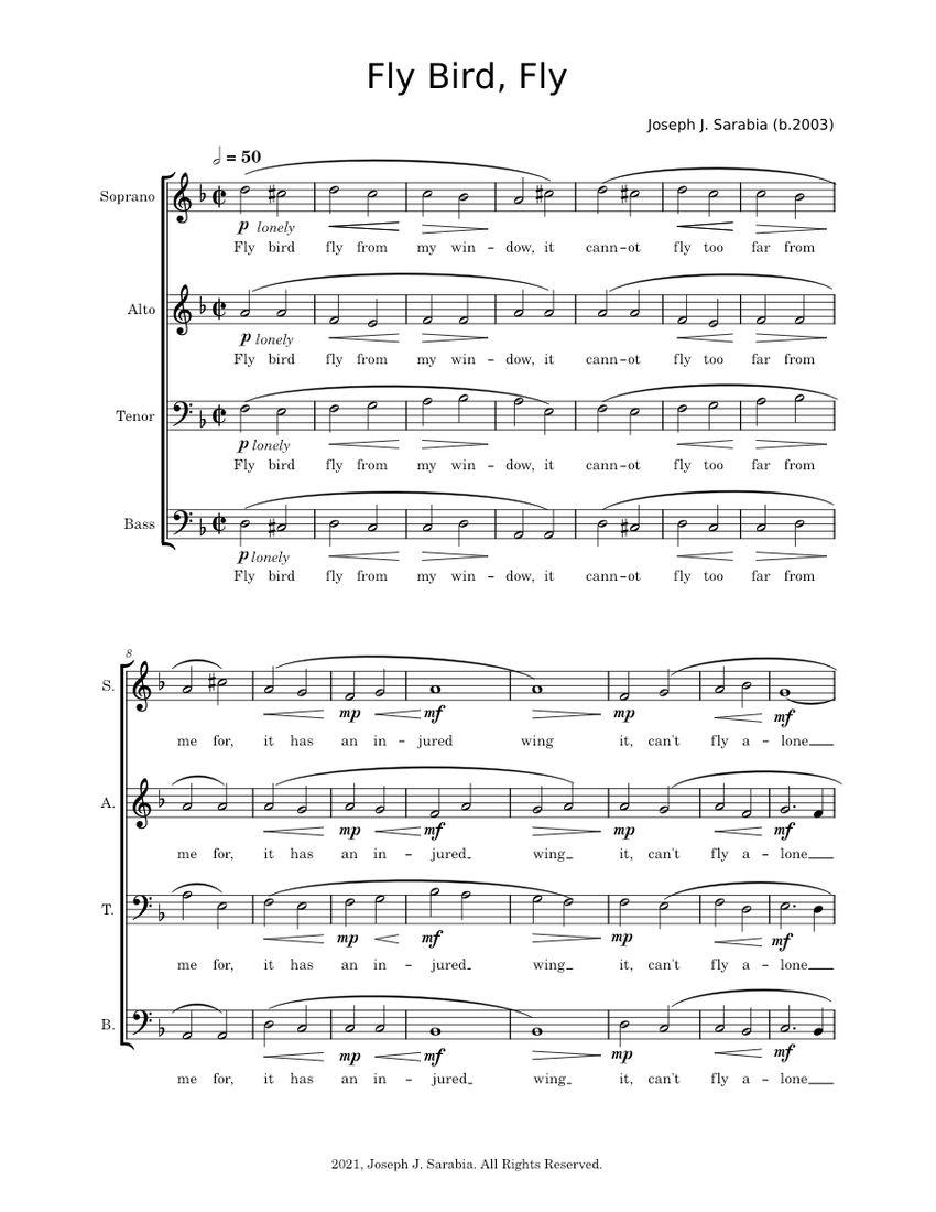 Fly Bird, Fly - Joseph J. Sarabia Sheet music for Soprano, Alto, Tenor ...