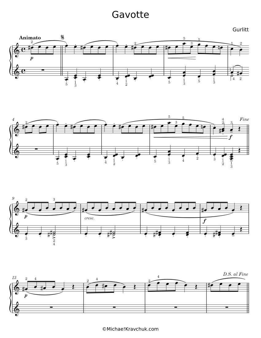Gavotte in A minor - Cornelius Gurlitt Sheet Music for Piano (Solo ...