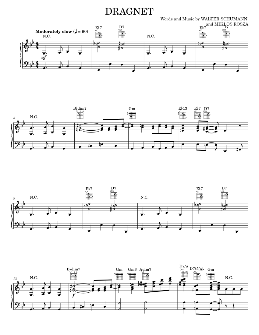 Play Official version of Dragnet Sheet Music by TV Theme Song, Walter ...