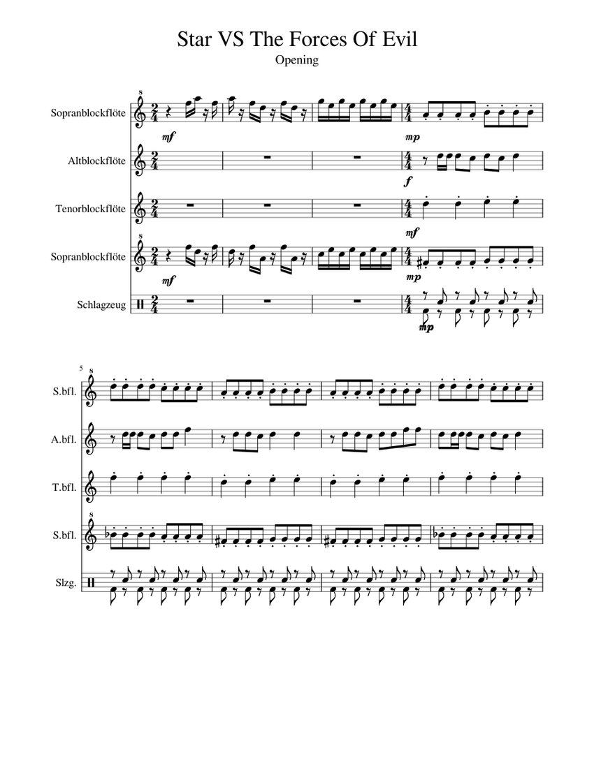 Star vs. the Forces of Evil Theme Sheet music for Drum group, Recorder ...