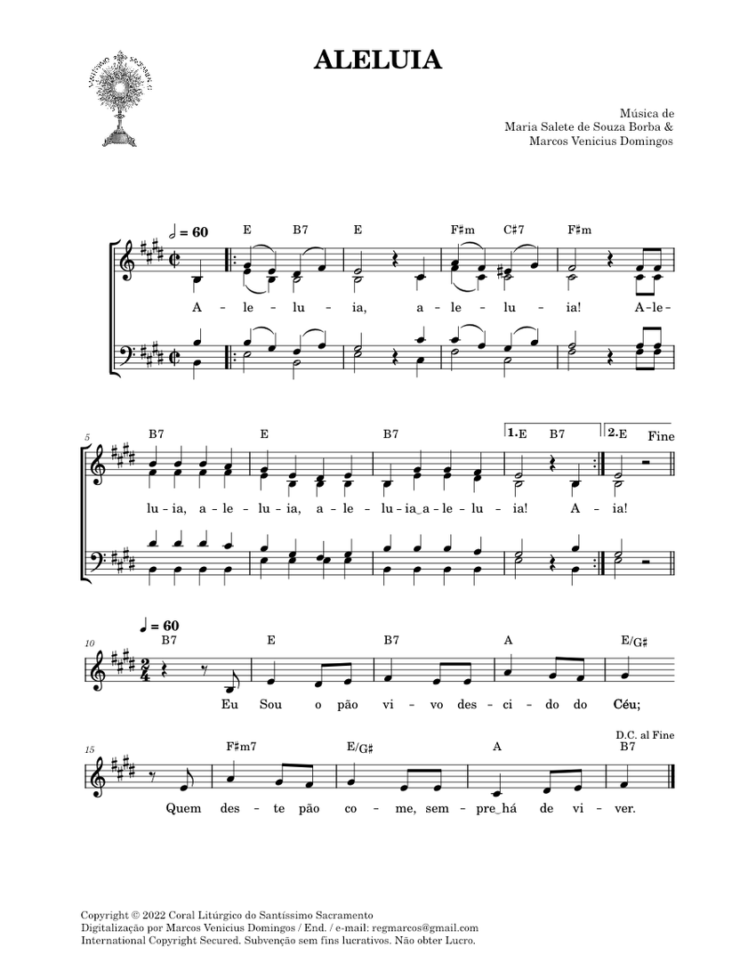 Aleluia – Anonymous Sheet music for Female, Male (Church Choir ...