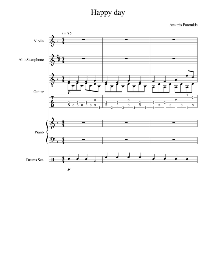 Happy day Sheet music for Piano, Saxophone alto, Violin, Guitar & more ...