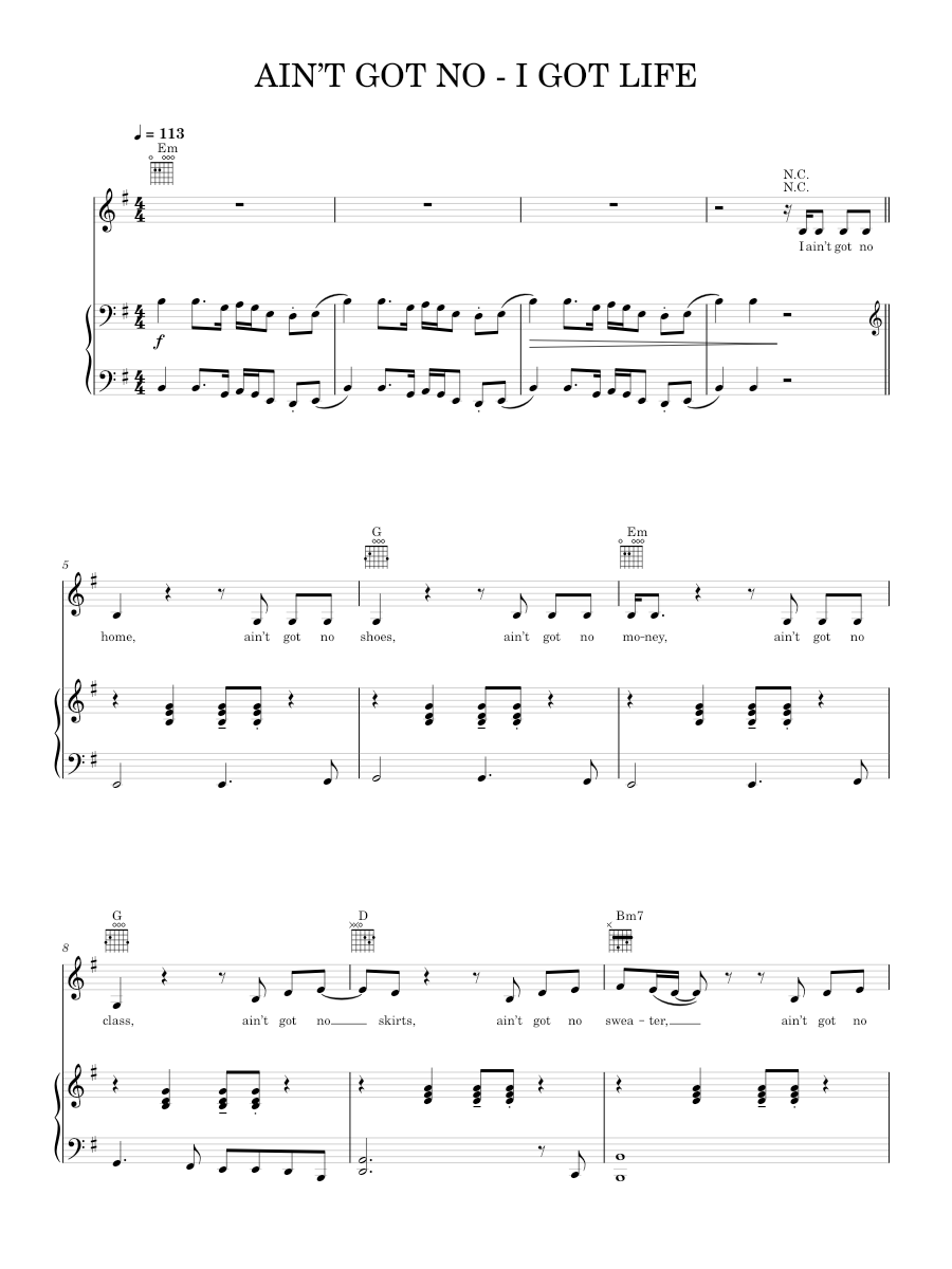 Play Official version of Ain't Got No - I Got Life Sheet Music by Nina ...