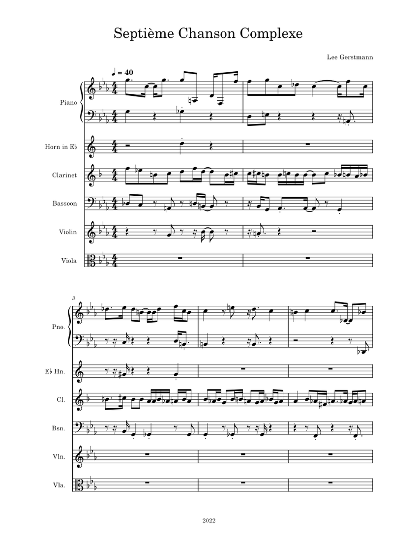 Septième Chanson Complexe Sheet music for Piano, Bassoon, Violin, Viola ...