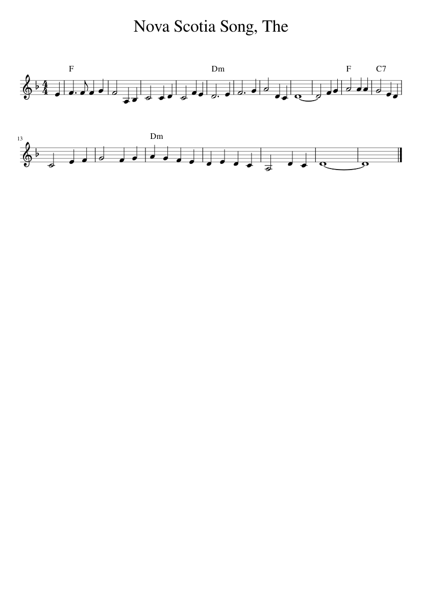 The Nova Scotia Song Sheet Music for Piano (Solo) Easy | MuseScore.com
