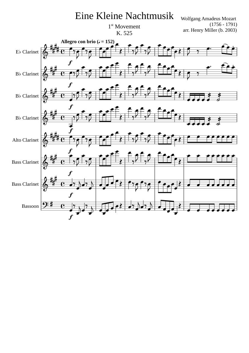 Mozart - Eine Kleine Nachtmusik, K. 525 - Clarinet Choir Sheet music ...