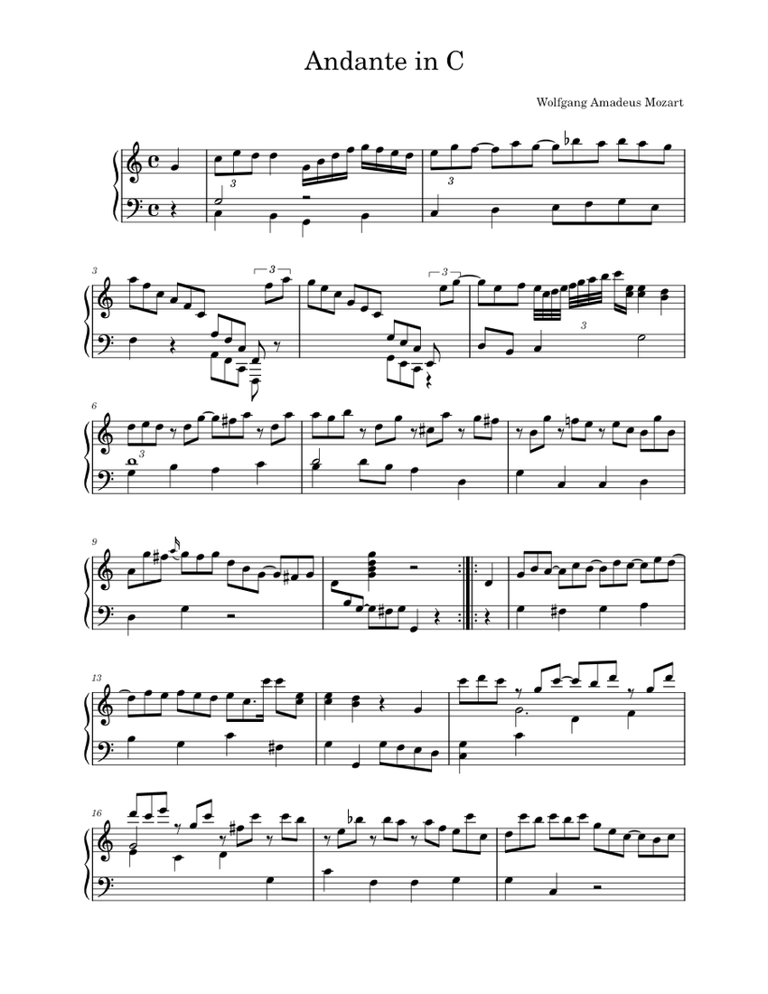 Andante in C major, K.15n – Wolfgang Amadeus Mozart Sheet music for ...
