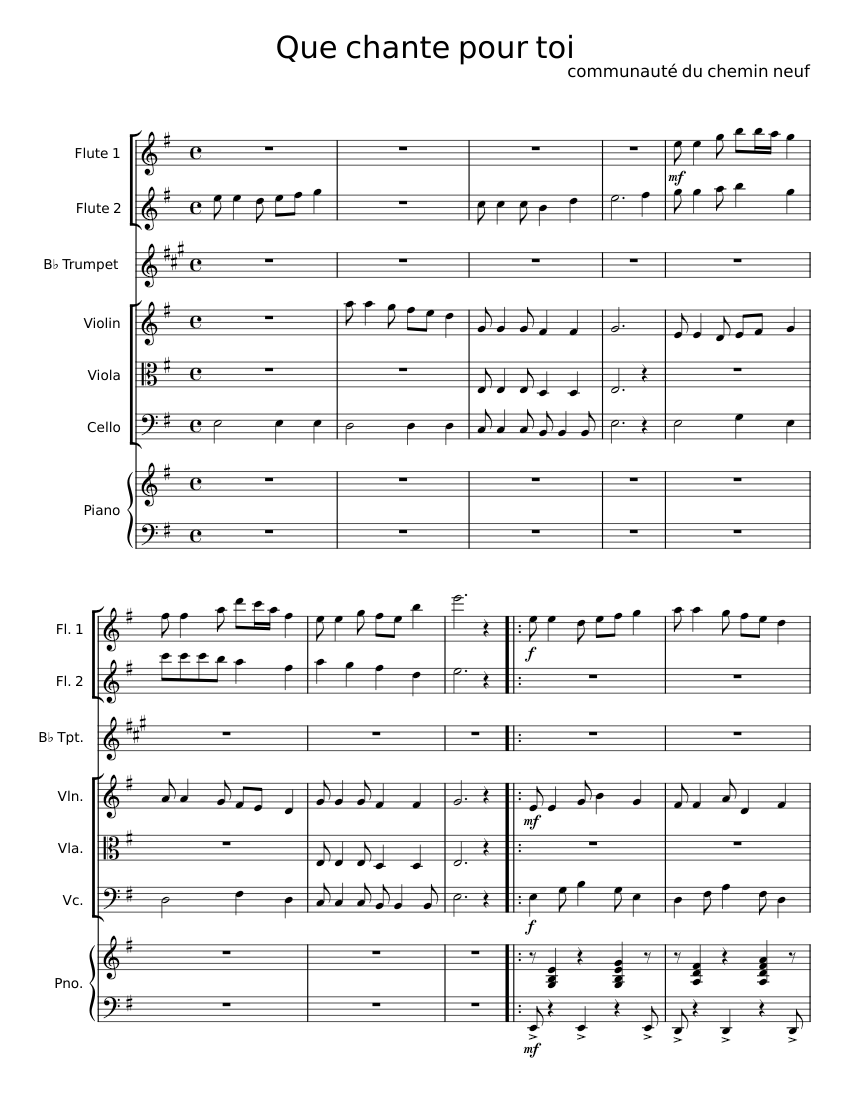 Que chante pour toi Sheet music for Piano, Flute, Violin, Viola & more ...