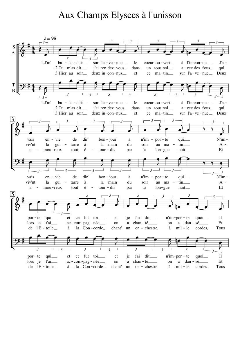 Vicq Aux Champs Elysees à l'unisson (1) Sheet music for Female, Male ...