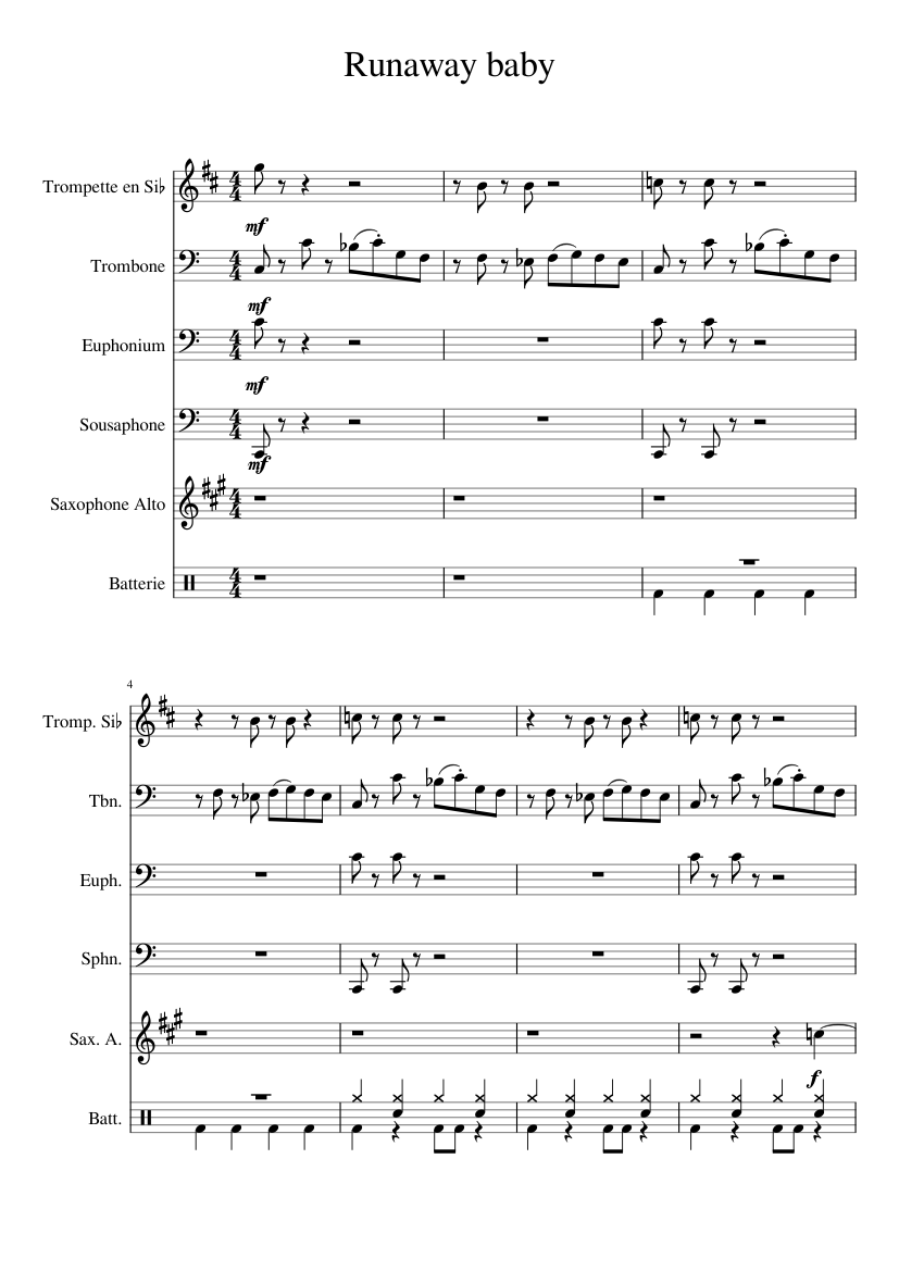 Runaway baby Sheet music for Trombone, Euphonium, Saxophone alto ...