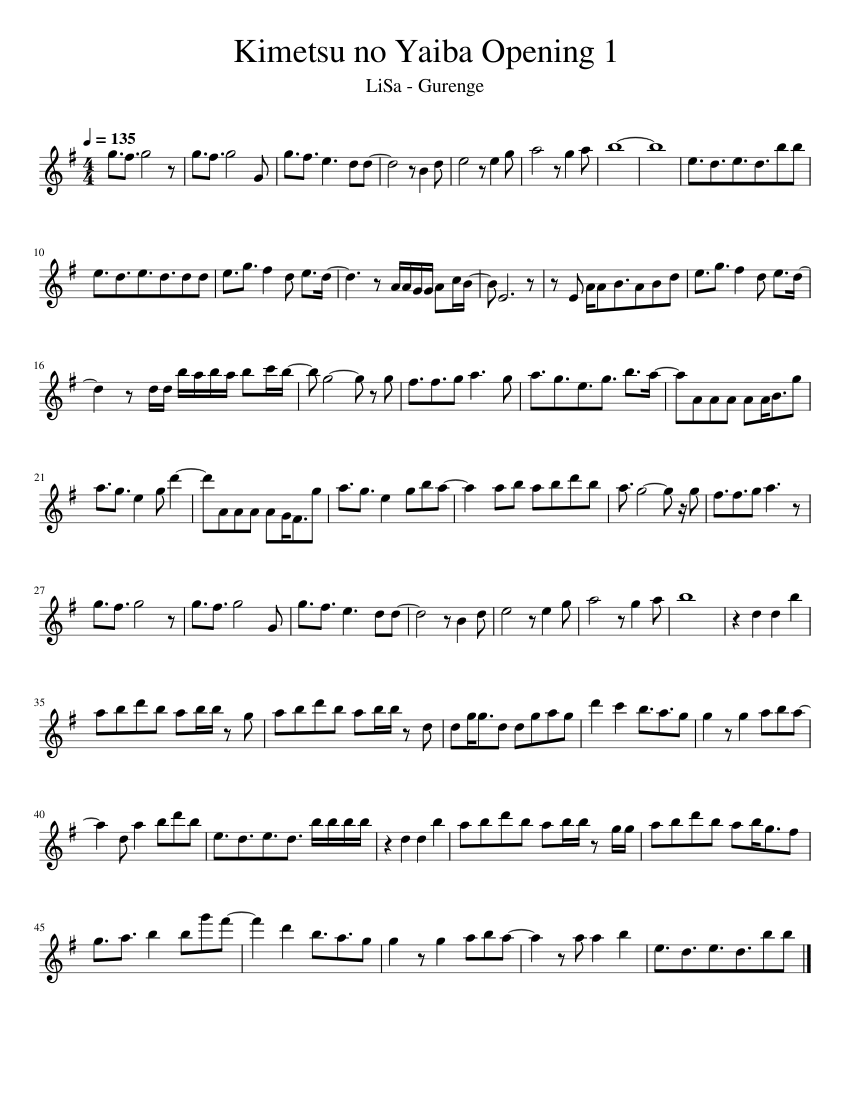 Demon Slayer Opening 1 Sheet Music for Flute (Solo) | MuseScore.com