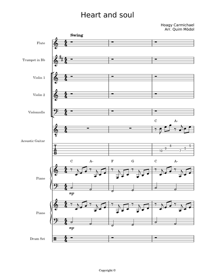 Heart and soul – Hoagy Carmichael Sheet music for Piano, Flute, Violin, Cello & more instruments ...