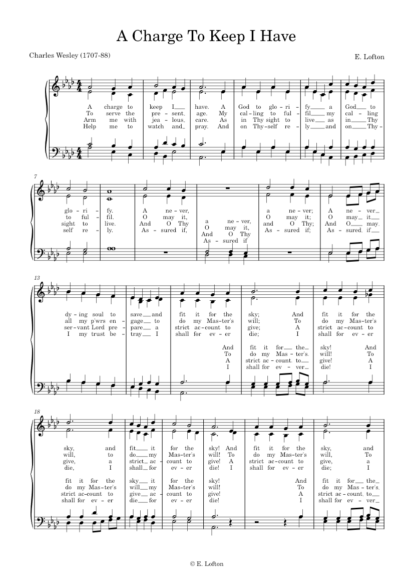 A Charge To Keep I Have – Charles Wesley Sheet Music for Organ (Church ...
