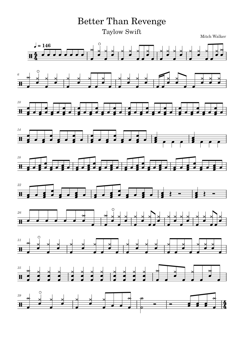 Better than revenge – Taylor Swift Drum score sheet music transcription ...