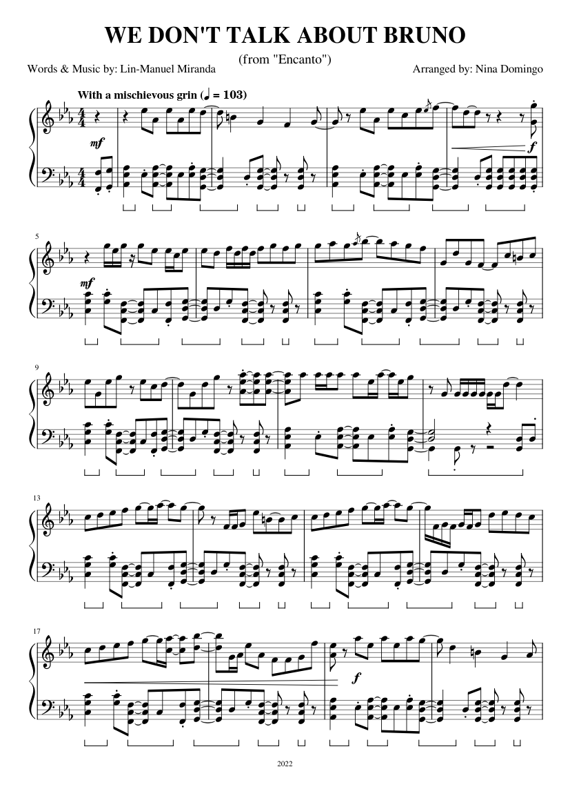 No se habla de bruno – 6766369 Sheet Music for Piano (Solo) | MuseScore.com