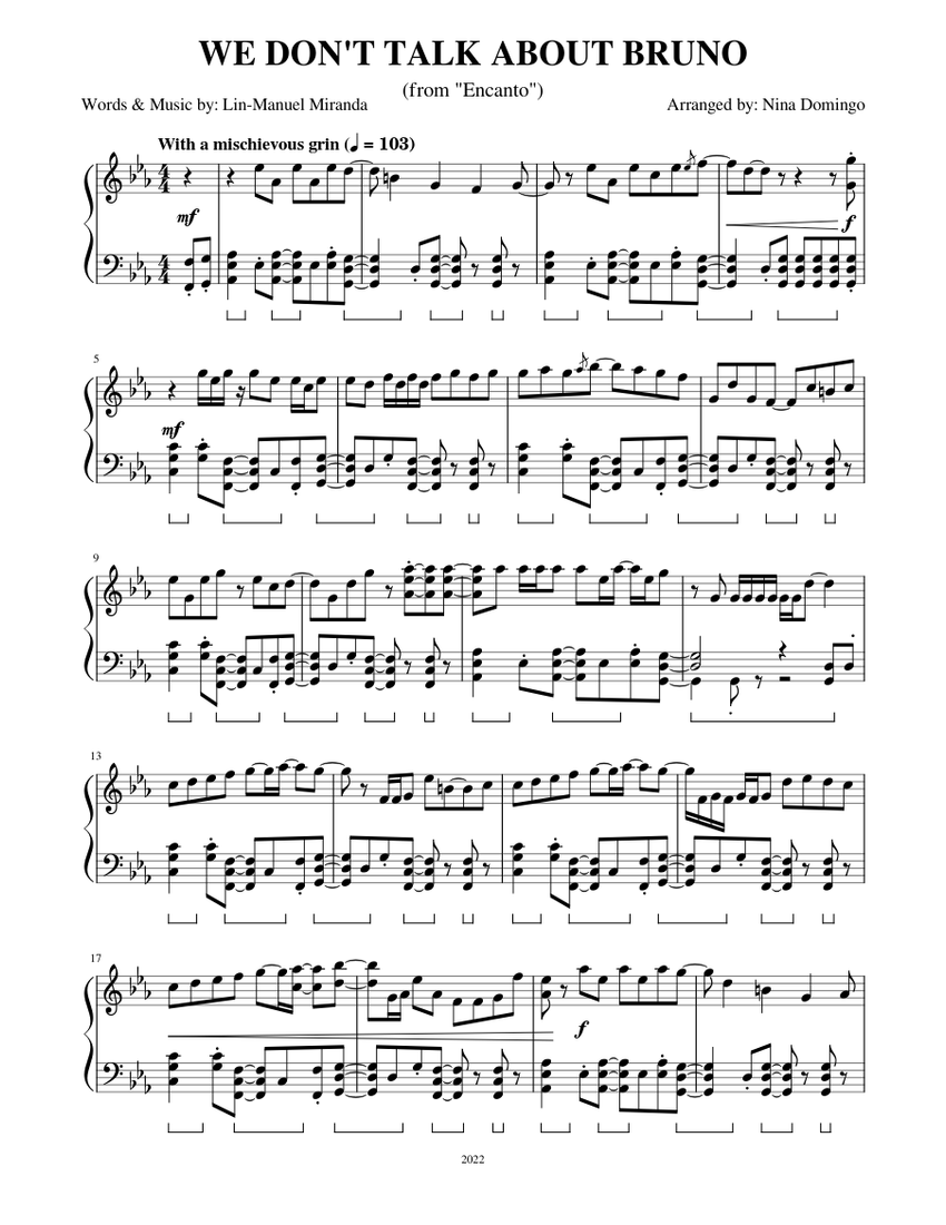 No se habla de bruno – 6766369 Sheet music for Piano (Solo) | Musescore.com
