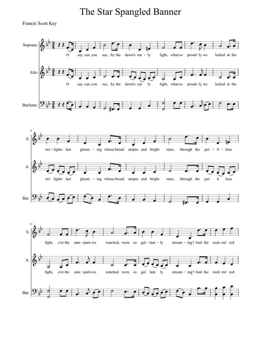 The Star Spangled Banner 3 Sheet music for Soprano, Alto, Baritone ...