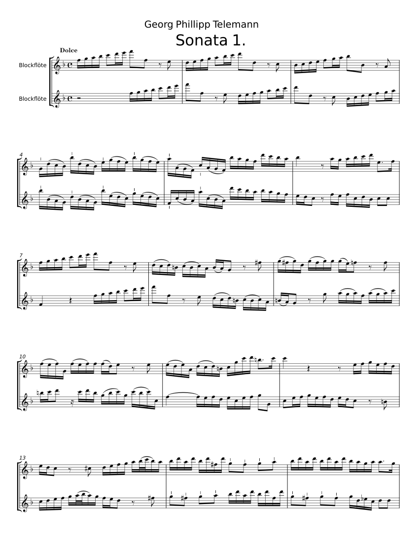 Sonata 1 - Georg Phillipp Telemann Sheet music for Recorder (Woodwind ...