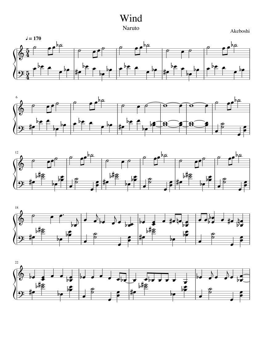 Wind Naruto (Piano Remake) Sheet music for Piano (Solo) | Musescore.com
