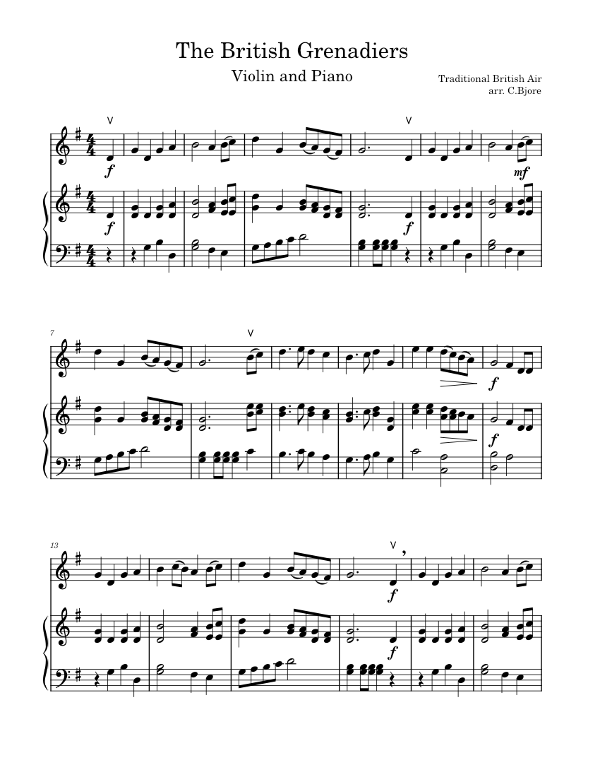 The British Grenadiers - VIolin and Piano Sheet music for Piano, Violin ...