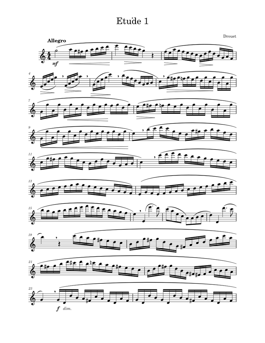 Étude 1 – Louis François Philippe Drouet Sheet music for Flute (Solo ...